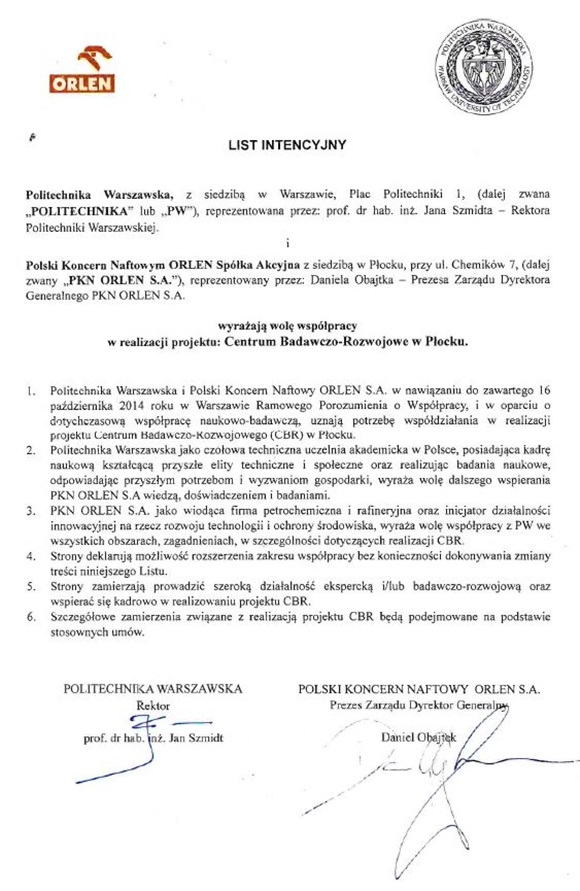 List intencyjny Orlen / Images / Media - Politechnika Warszawska Filia ...